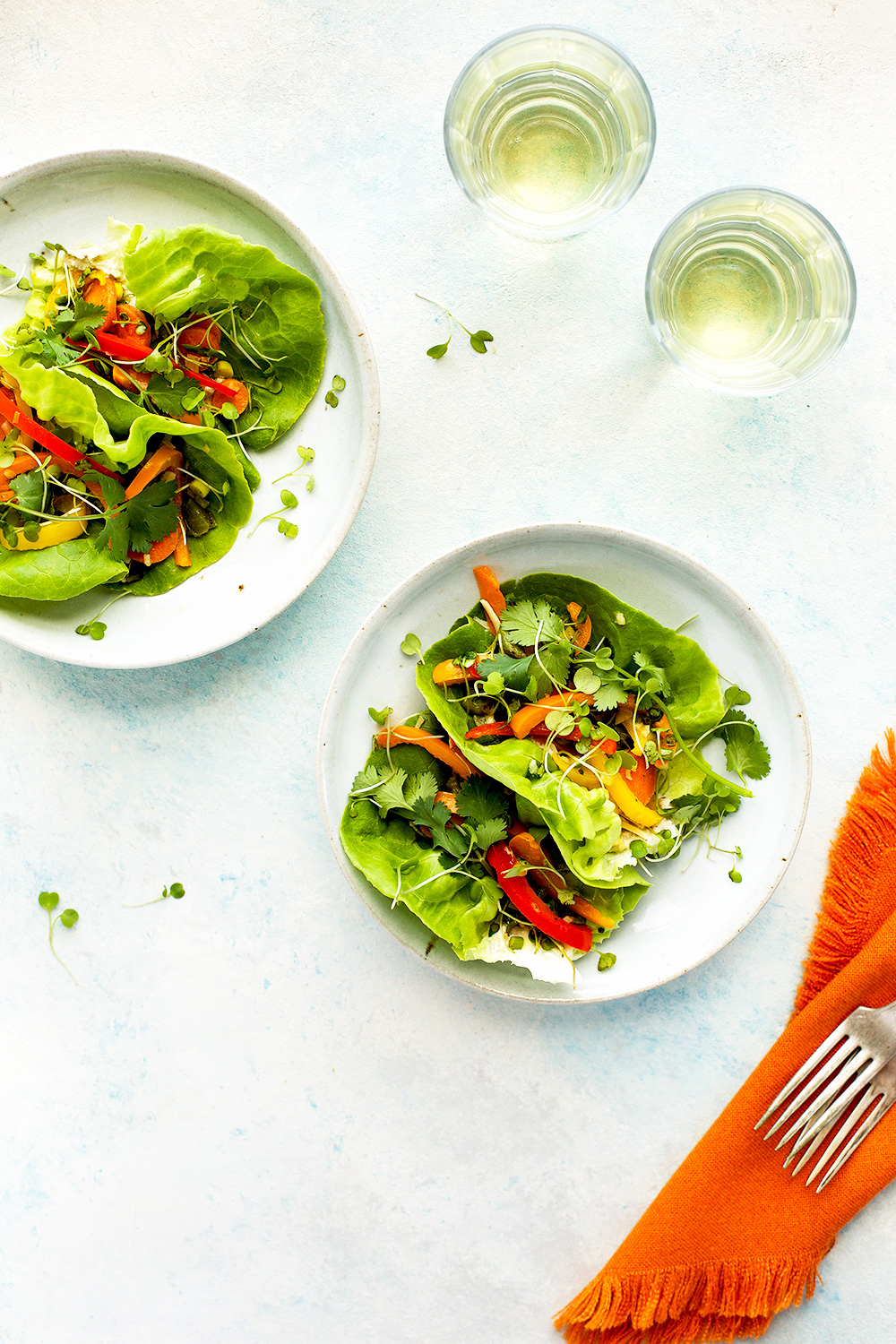 Multi Pepper Lettuce Wraps with Roasted Anaheim Pepper Pesto and Micro ...